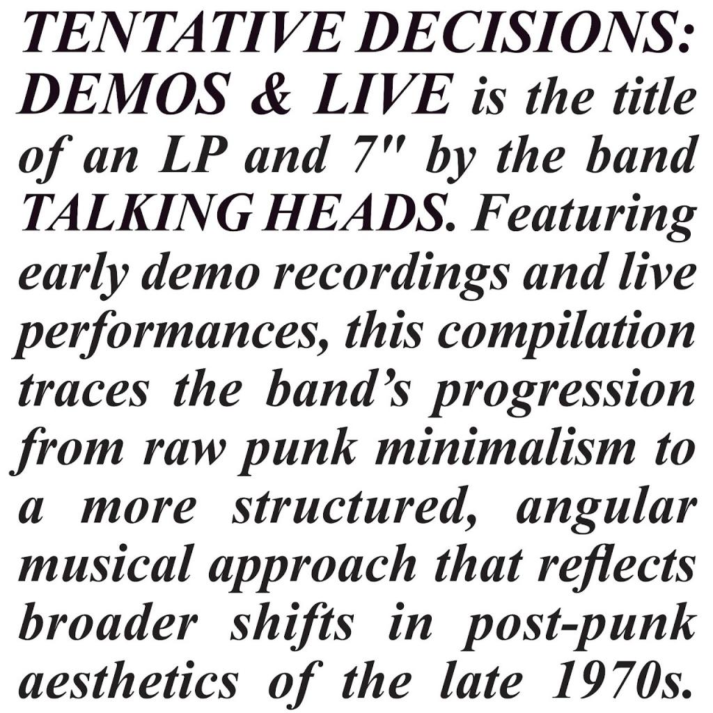 Tentative Decisions: Demos & Live - Talking Heads (LP) | Køb vinyl/LP ...